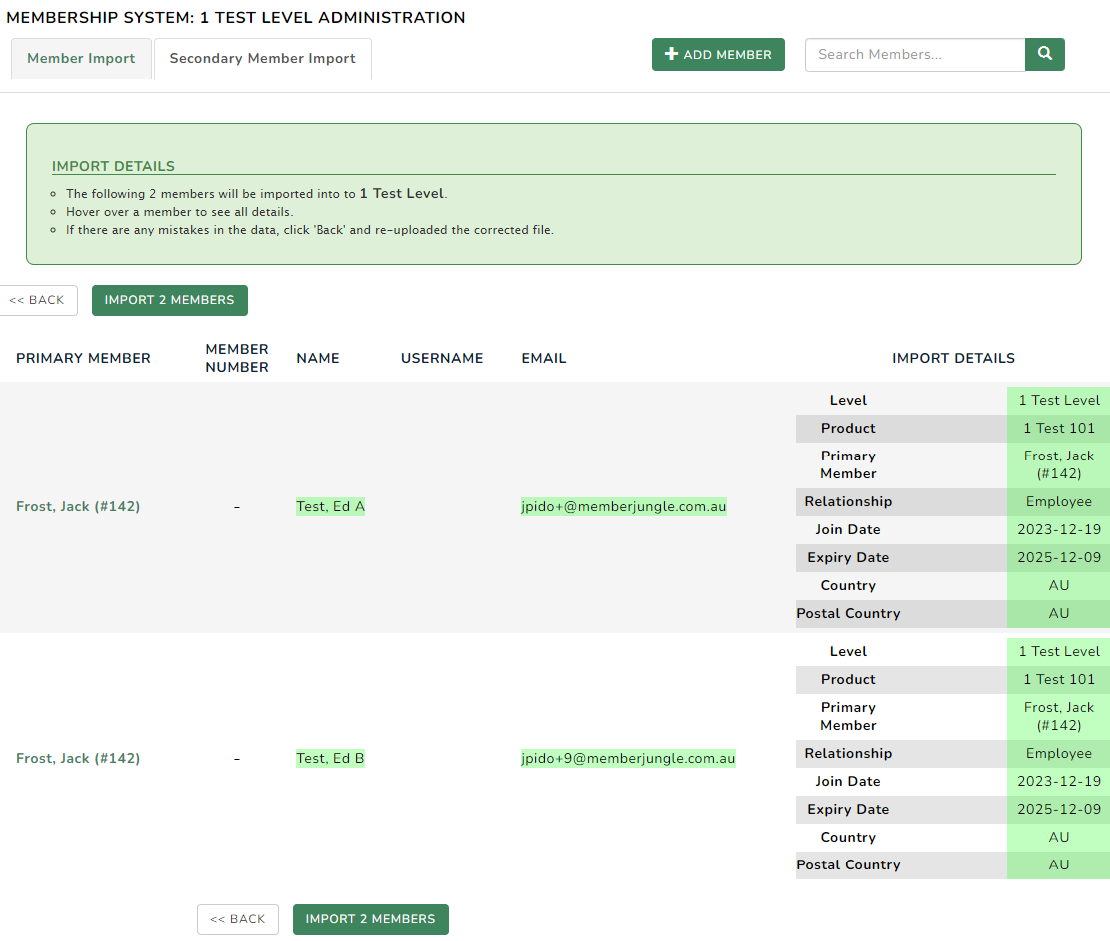 Importing Secondary Members