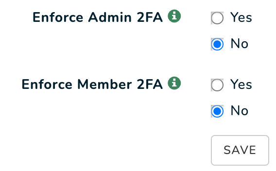 Enabling 2 Factor Authentication (2FA) for Members and Administrators