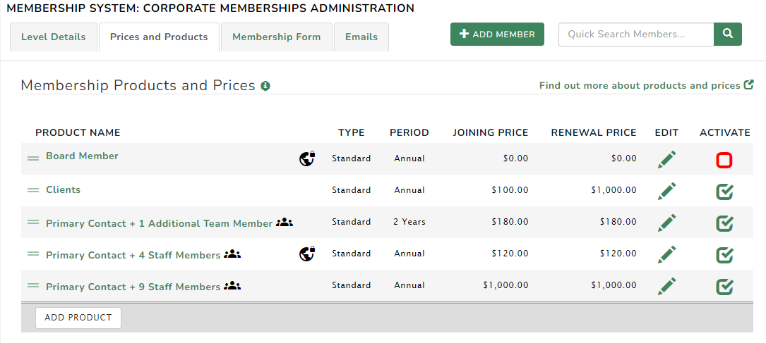 Managing Membership Products and Prices