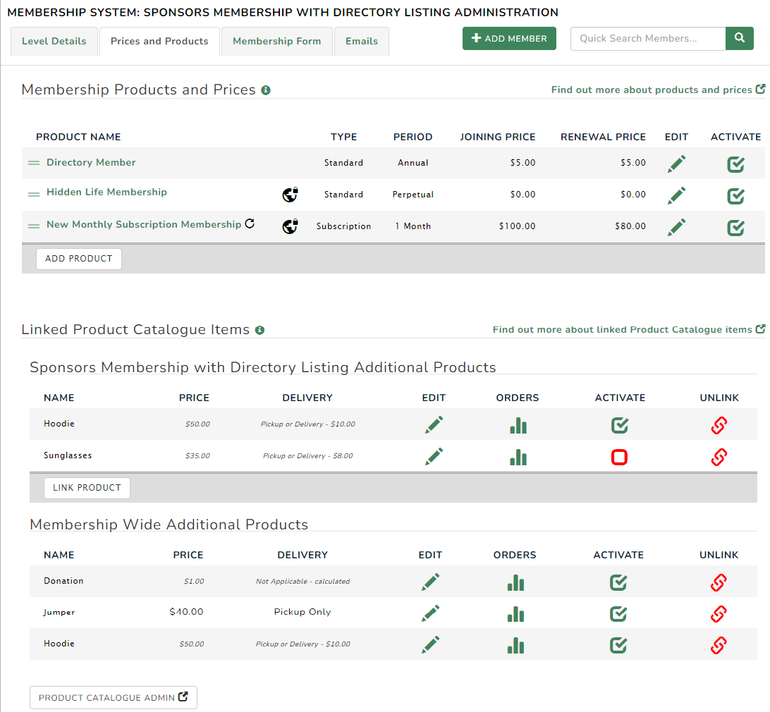 Managing Membership Products and Prices