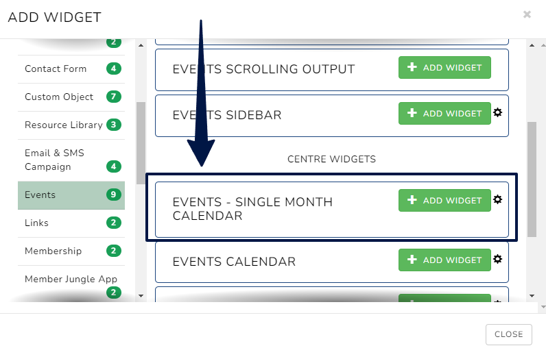 Setting up an Events Page and Widgets