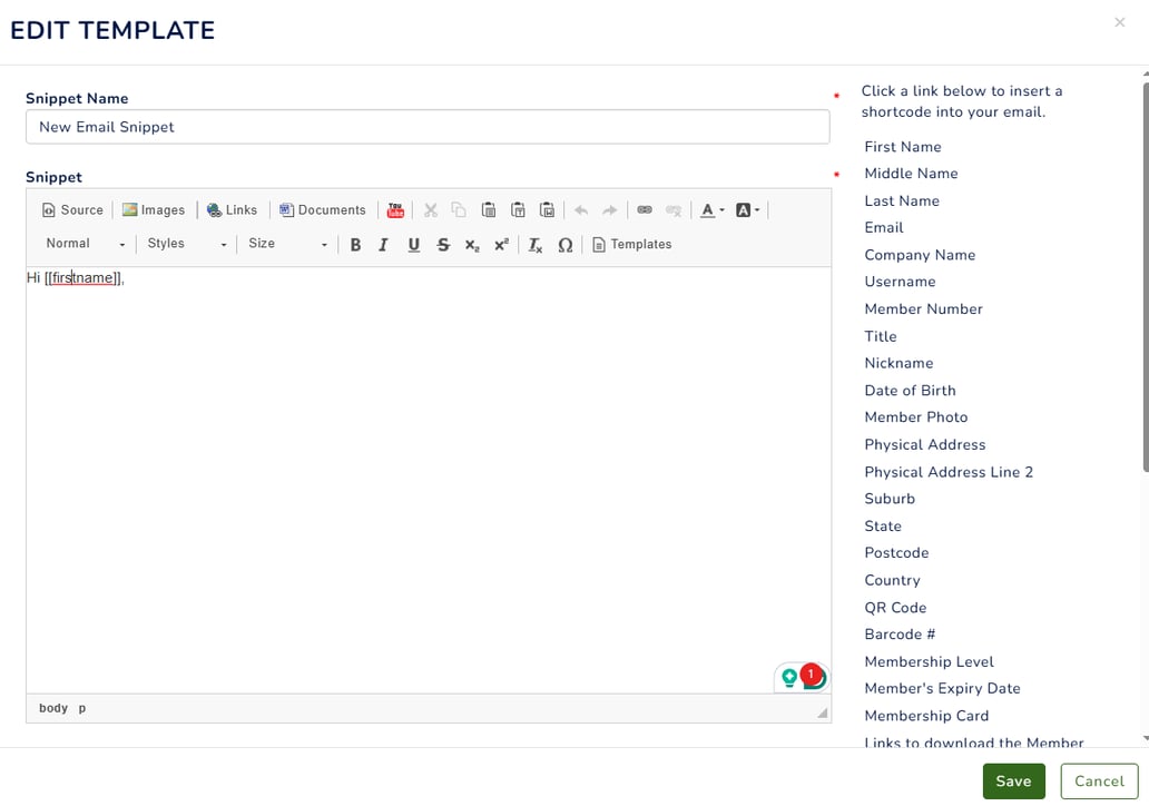Email Snippets